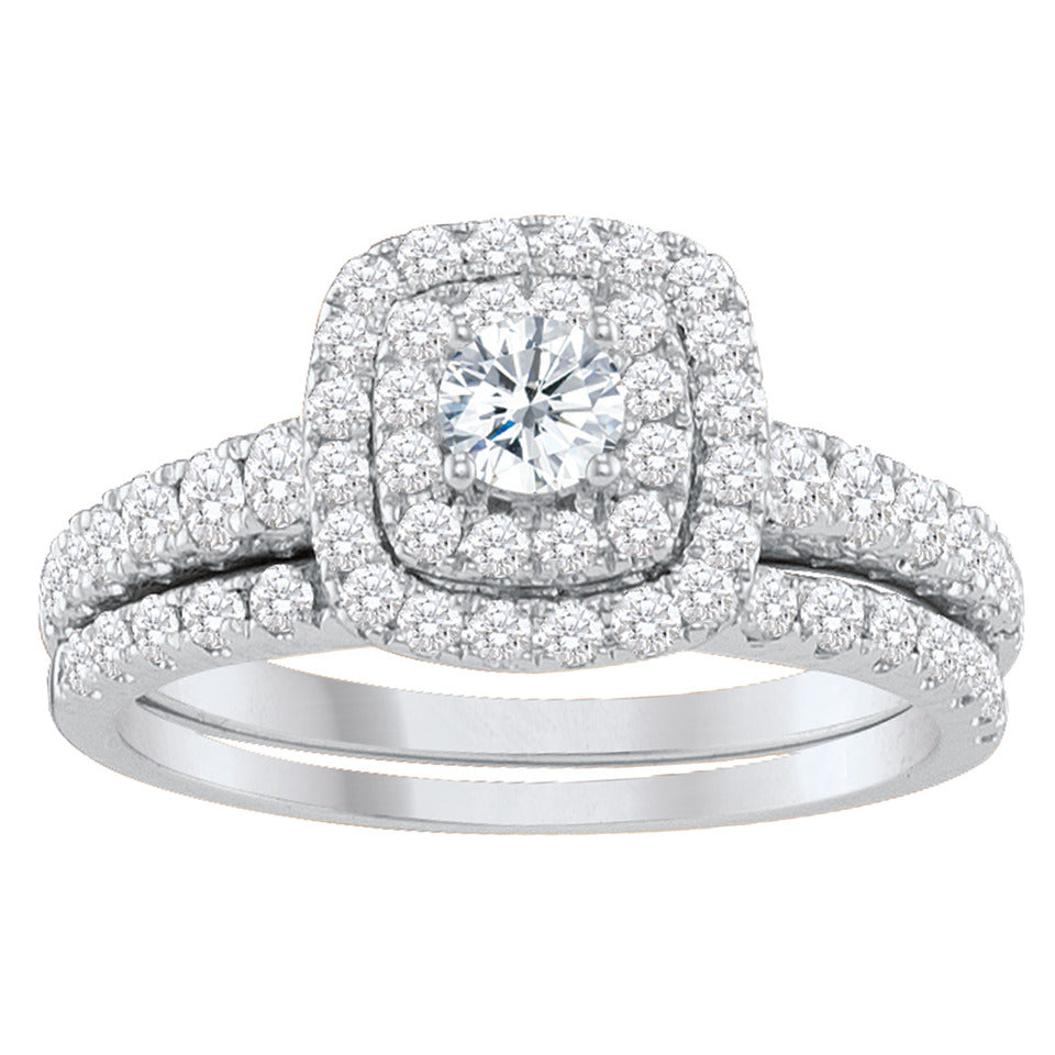 1 Carat Halo Natural Diamond Engagement Ring with wedding band – SHAMIN ...